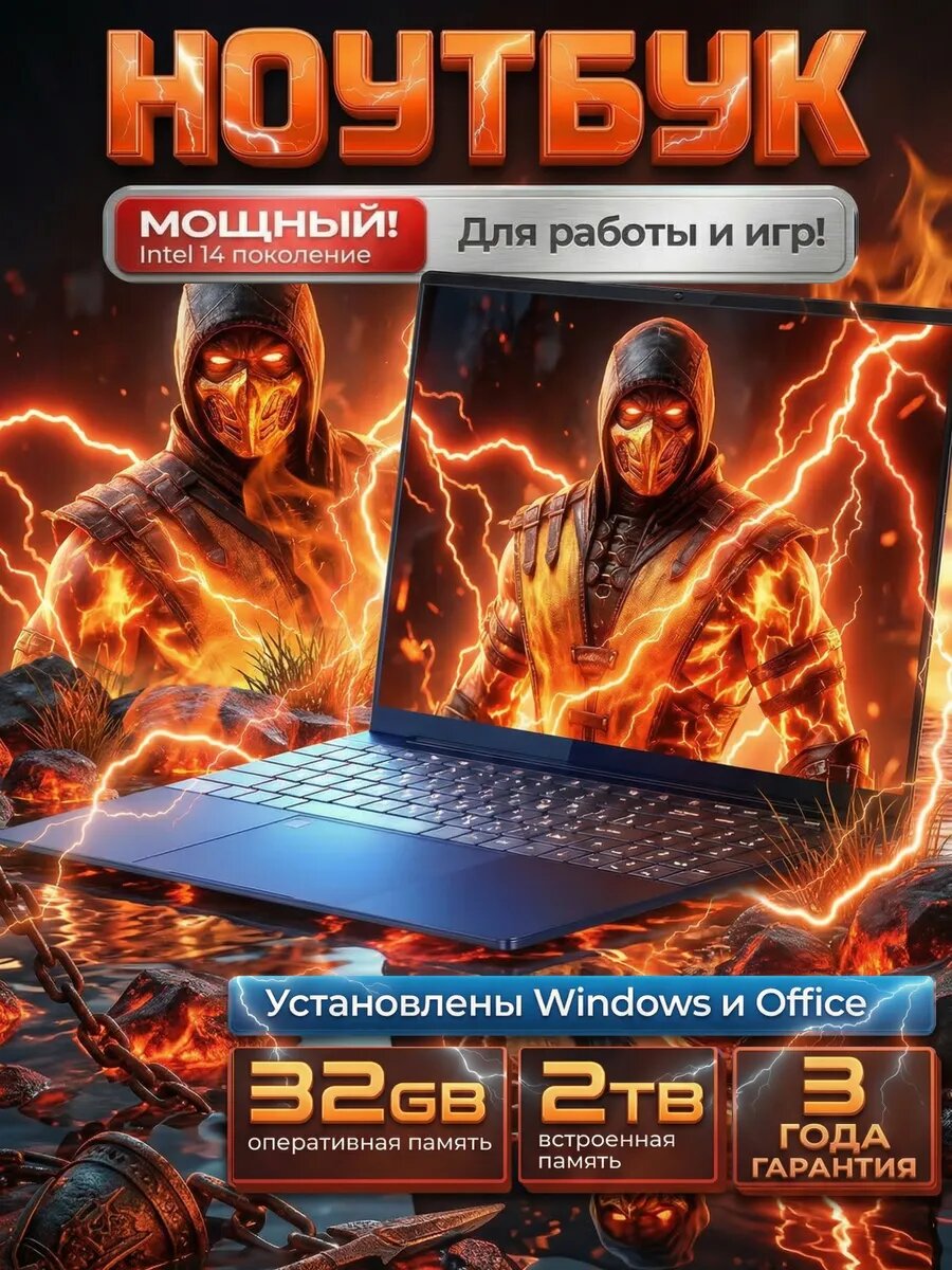 Ноутбук Intel Core i7-14700HX, 32GB RAM, 2048GB SSD, 2026 + Windows, Office