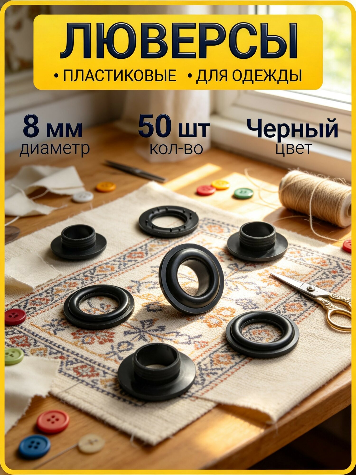 Пластиковые люверсы для ткани и баннеров, защёлкивающиеся без инструментов комплект блочка и кольца 8 и 10 мм чёрный и белый лёгкие коррозиеустойчивые