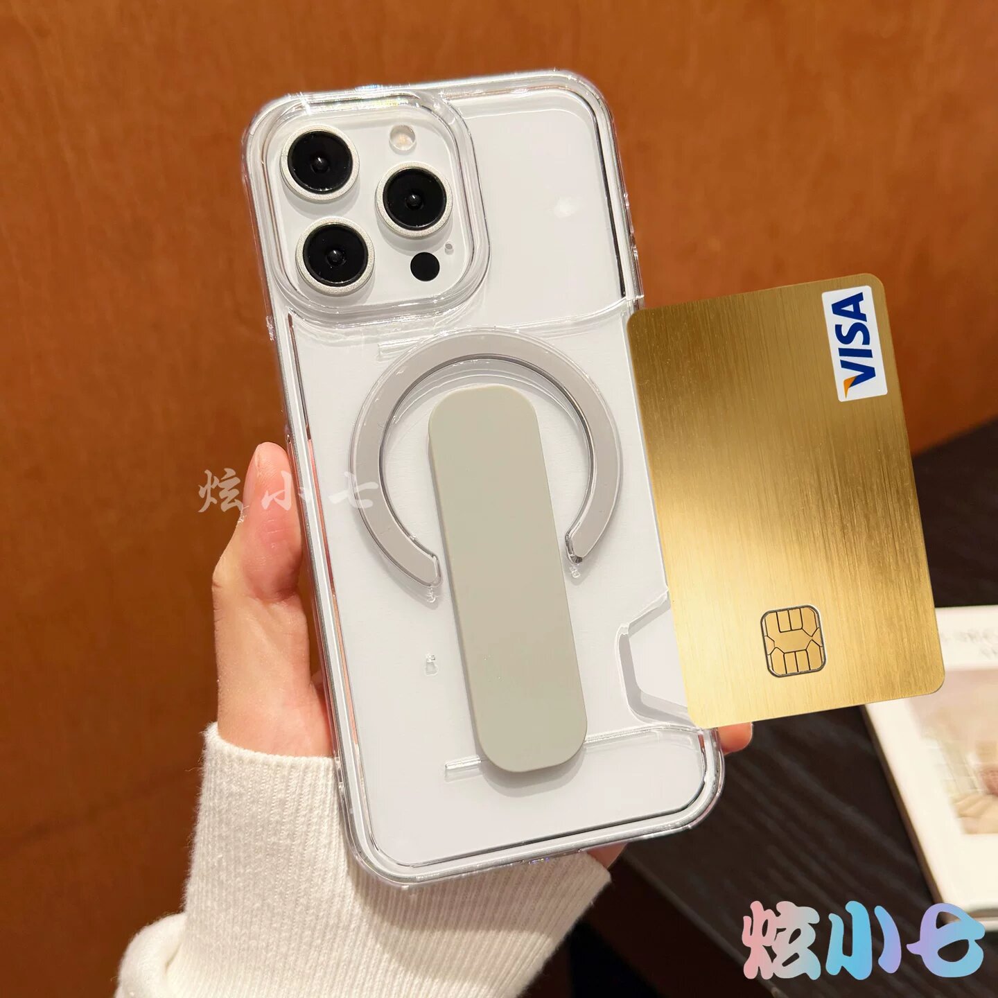 Новый прозрачный чехол-картхолдер для Apple 17 Pro Max, с интегрированной магнитной подставкой для iPhone 14 Pro,