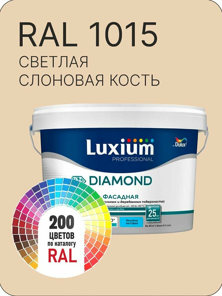 Краска для минеральных и деревянных фасадов Dulux Diamond светлая слоновая кость Ral 1015 9 л.