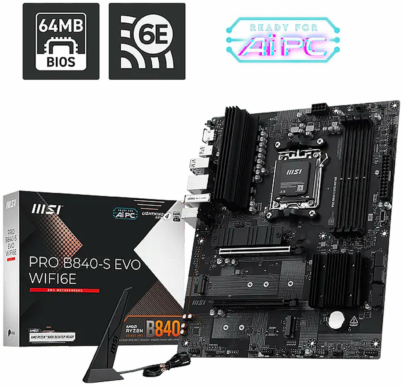 Материнская плата MSI PRO B840-S EVO WIFI6E (AM5, ATX, Wi-Fi 6E)