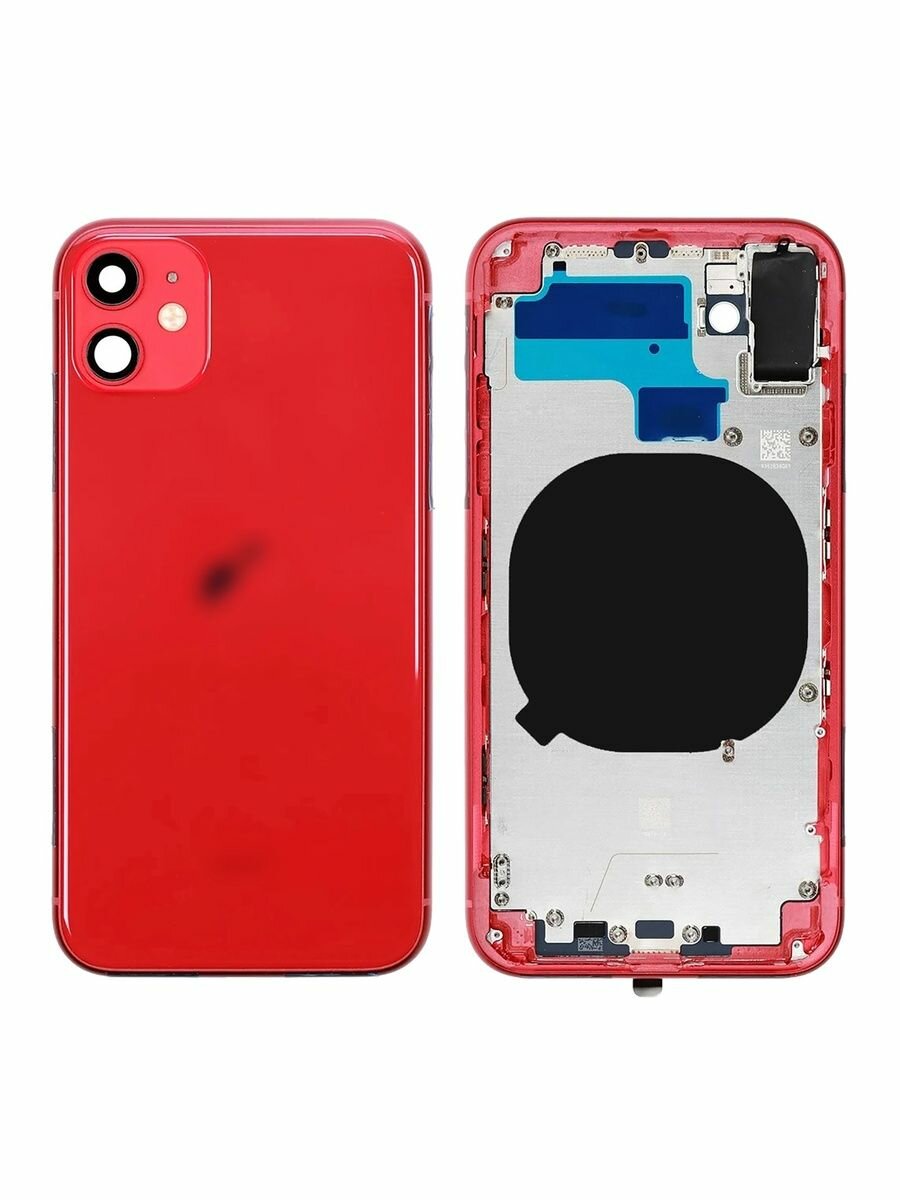 Задняя крышка с рамкой для iPhone 11 в сборе, замена корпуса, полный комплект, цвет Красный