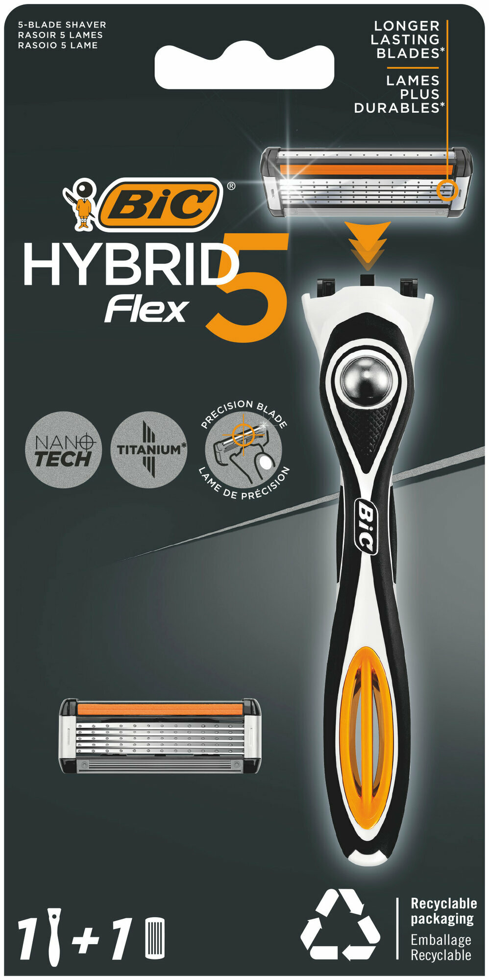 Мужская бритвенная система BIC HYBRID 5 FLEX уп. 1 ручка + 1 кассета