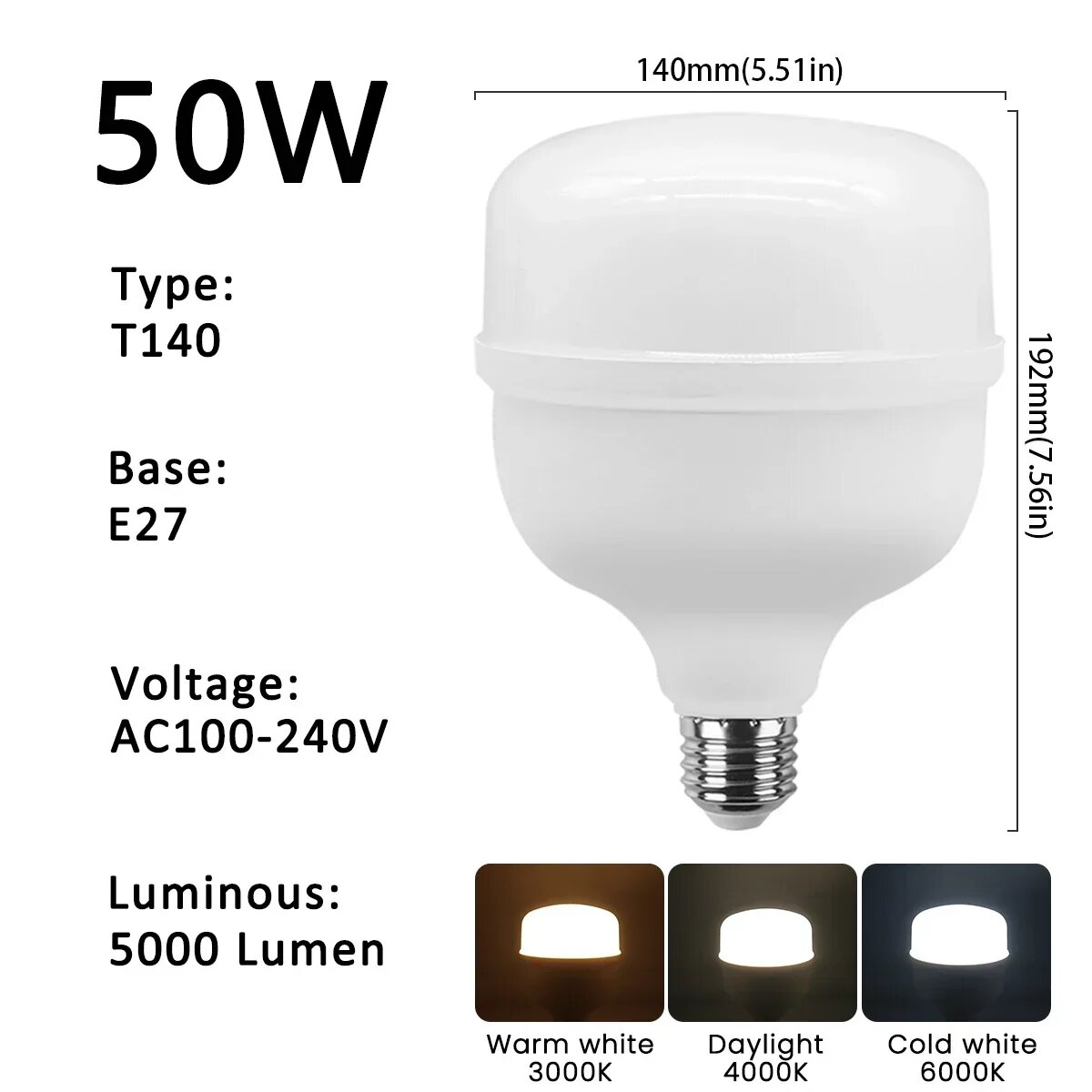 1-5 штук светодиодная лампочка AC 110V 220V E27 светодиодная лампа 40W 50W 20W 30W Lampada LED Light Bombilla Spotlight Lighting Lamp для дома derection-50W