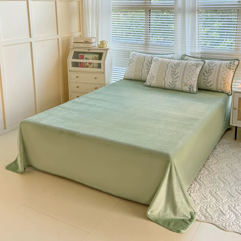 Фланелевая простыня для двуспальной кровати 150/180 см - Зеленая, 230x250 см