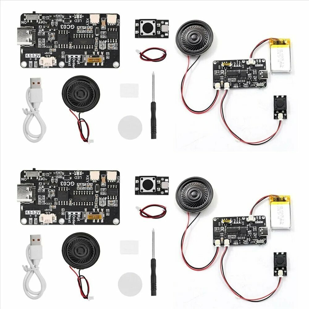 2 модуля записи звука с возможностью загрузки MP3, разъем TYPE-C, для подарочных коробок, рождественских и поздравительных открыток, музыкального чехла, настенного аккумулятора.