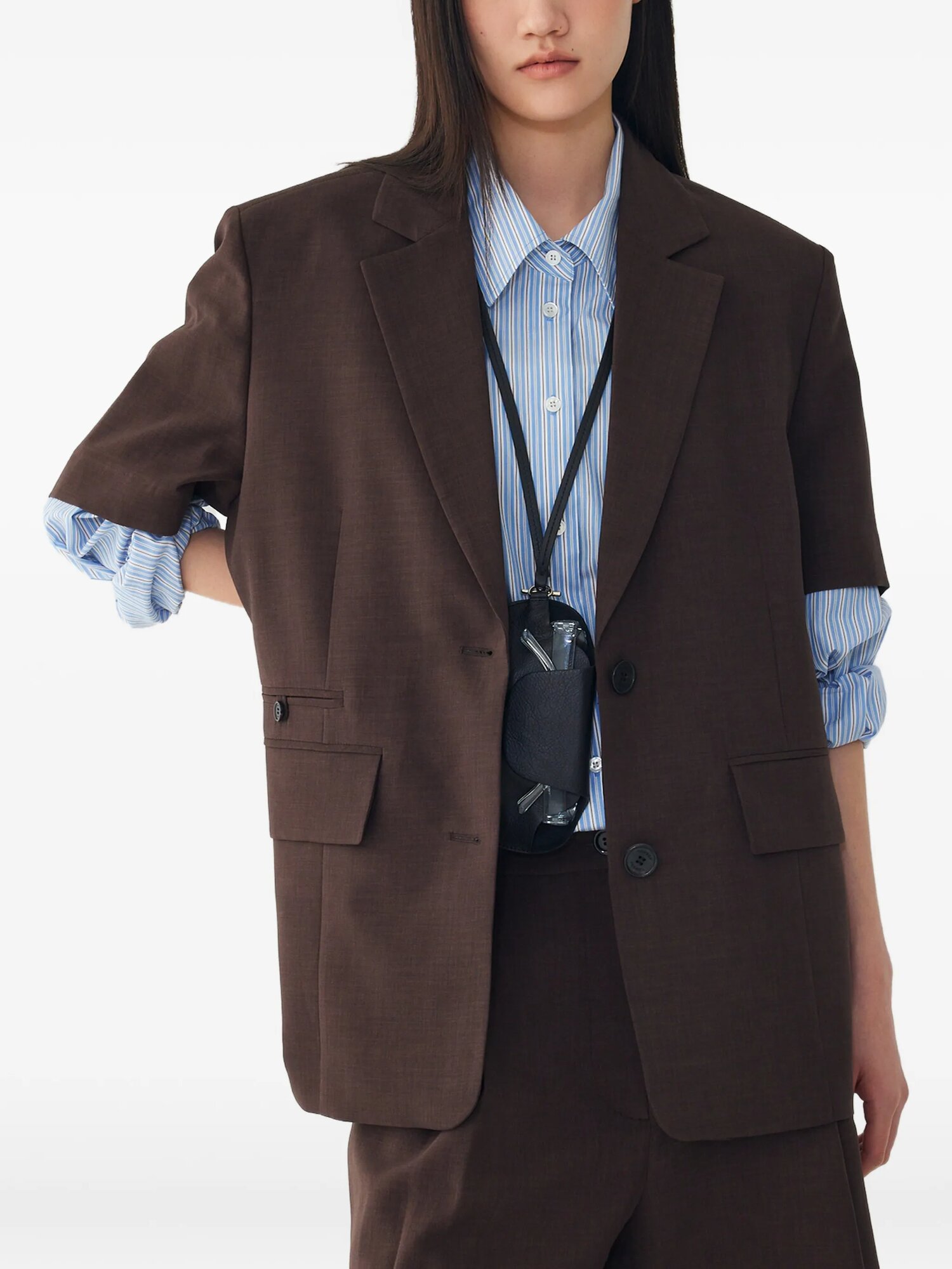 Куртка STUDIO TOMBOY Short-sleeve notched-lapels oversized jacket, размер S, brown — фото 1