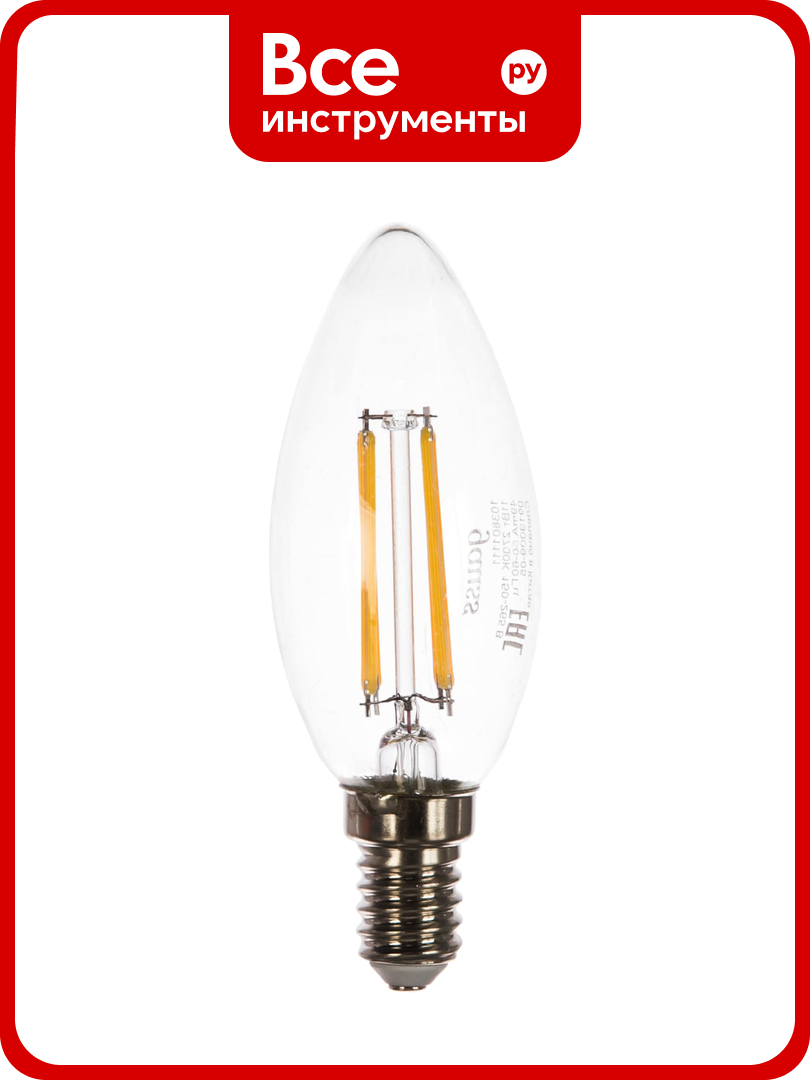 Лампа Gauss филаментная E14 свеча 11W 2700К теплый свет LED, 103801111