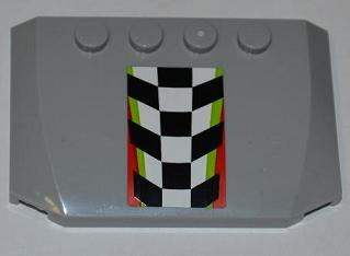 Wedge 4 x 6 x 2/3 Triple Curved with Checkered Pattern with Red and Lime Border (Sticker) - Set 4433, 52031pb041 Light Bluish Gray U