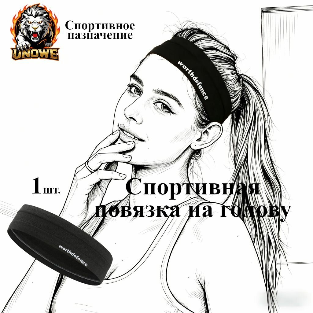 Повязка на голову спортивная, антискользящая, унисекс, дышащая, черная, 1шт