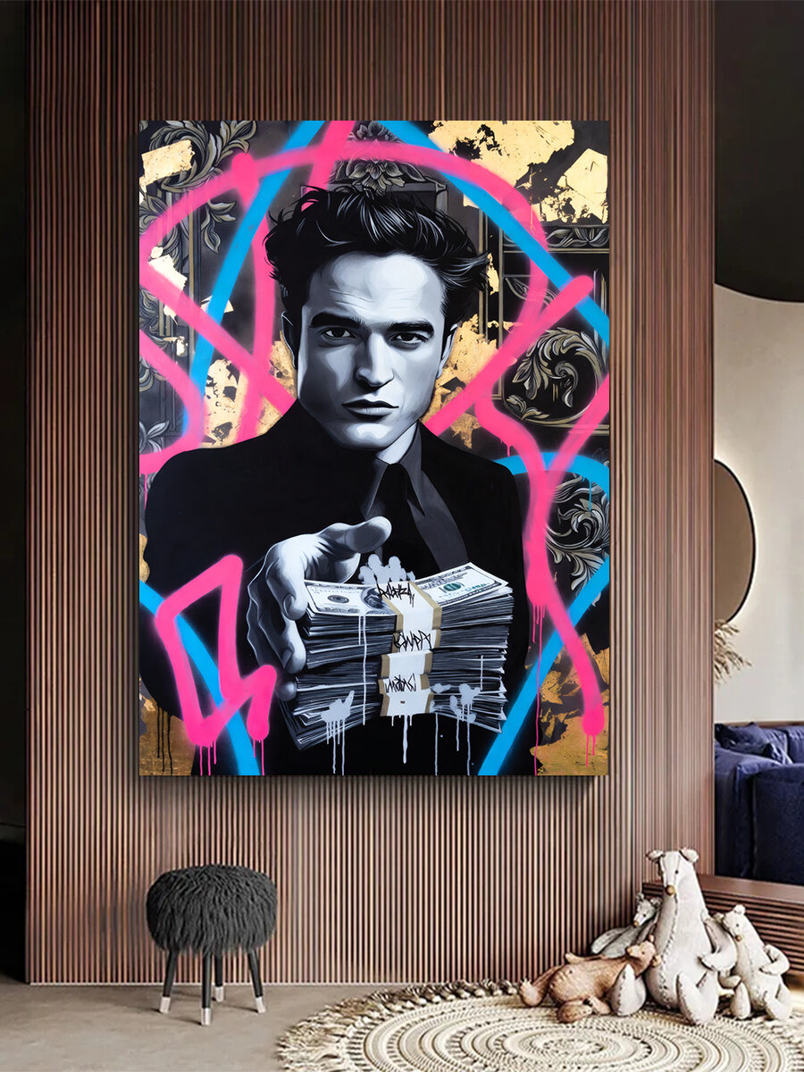 Картина на холсте «Robert Pattinson: поп-арт портрет Роберта», увеличенный формат 60×80 см