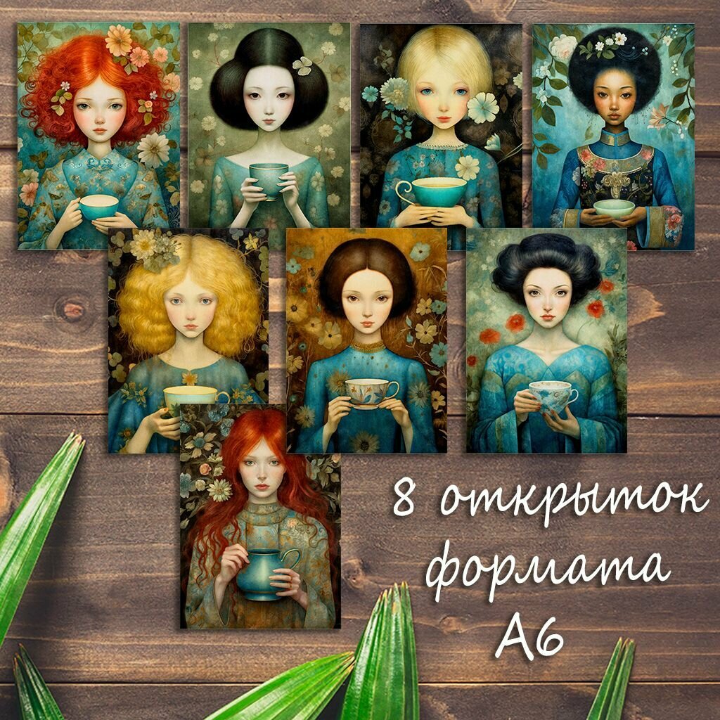Большой набор открыток Чайная церемония, 8 штук