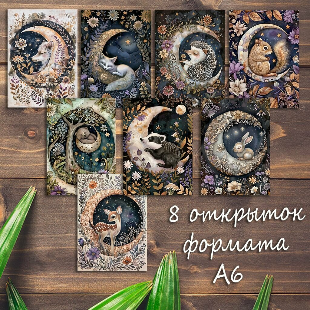 Большой набор открыток Мистические животные, 8 штук
