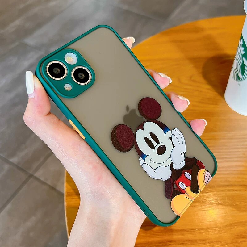 IPhone 11 Pro матовый зеленый силиконовый чехол с вышивкой Микки-Мауса на боку, мягкая поверхность, противоударный для