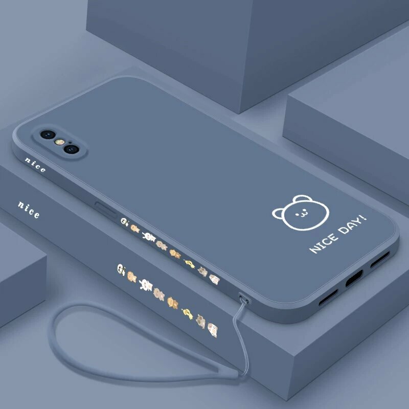 Чехол для iPhone XS из жидкого силикона с линейным рисунком медвежонка в лавандово-сером - защитный чехол
