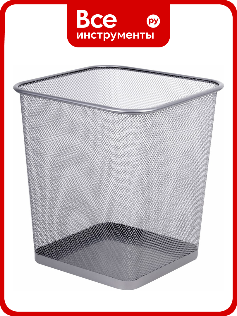 Корзина для бумаг BRAUBERG Germanium квадратная, 17 литров, металл, серебро 237976