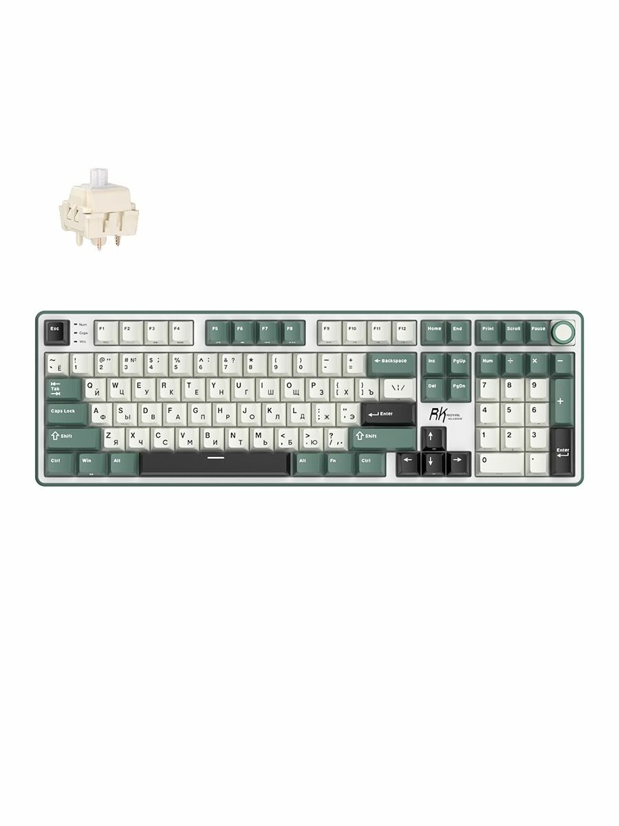 Механическая клавиатура Royal Kludge RK X104 (100%) - проводная, Top Mount, профиль PBT Cherry, цвет Wasong Green, линейные переключатели (RK Cream)