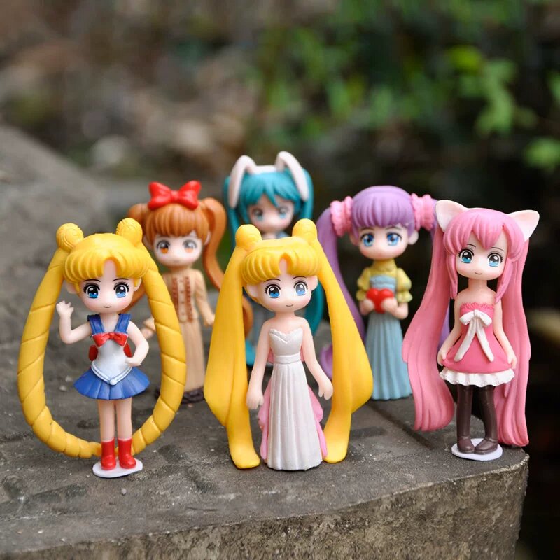 Коллекционная фигурка Sailor Moon в стиле аниме, милая куколка-девочка, миниатюрная кукла. Новый базовый набор из 6