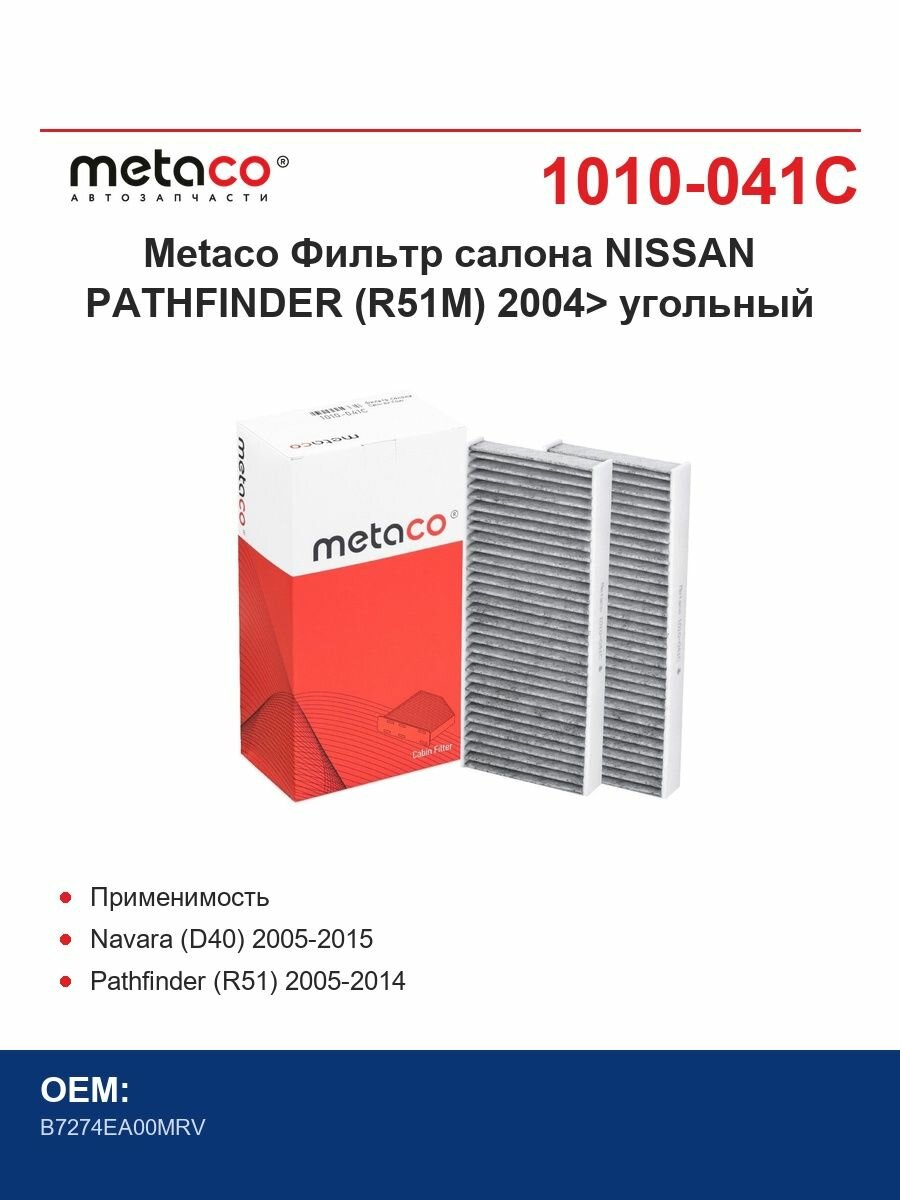 Metaco Фильтр салона NISSAN PATHFINDER (R51M) 2004> угольный