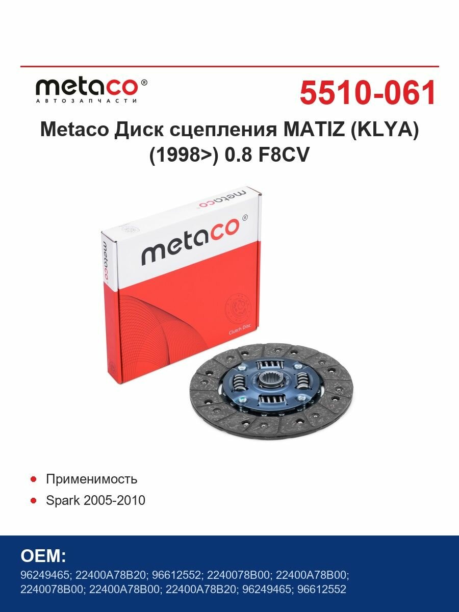 Metaco Диск сцепления MATIZ (KLYA) (1998>) 0.8 F8CV