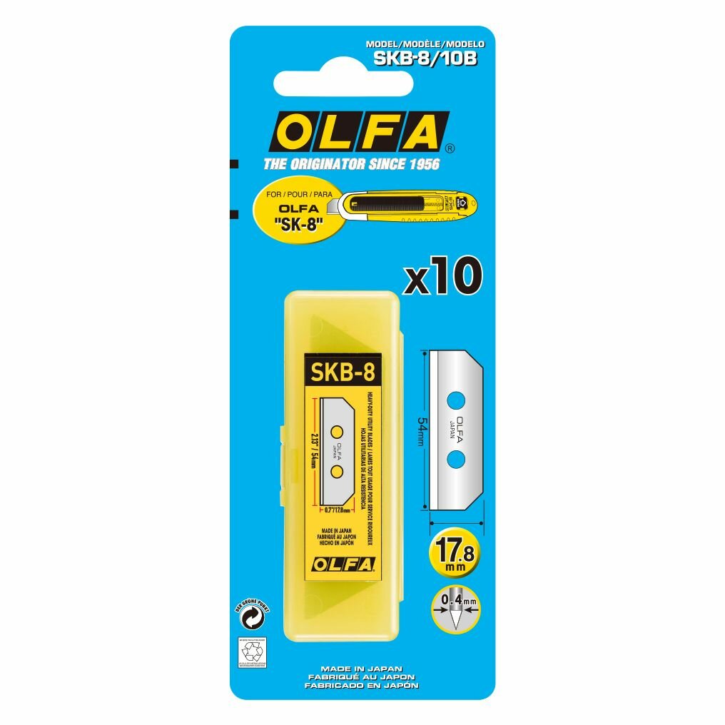 Запасные лезвия для ножа OLFA 10 шт, из высокоуглеродистой стали, серебристые SKB-8/10B