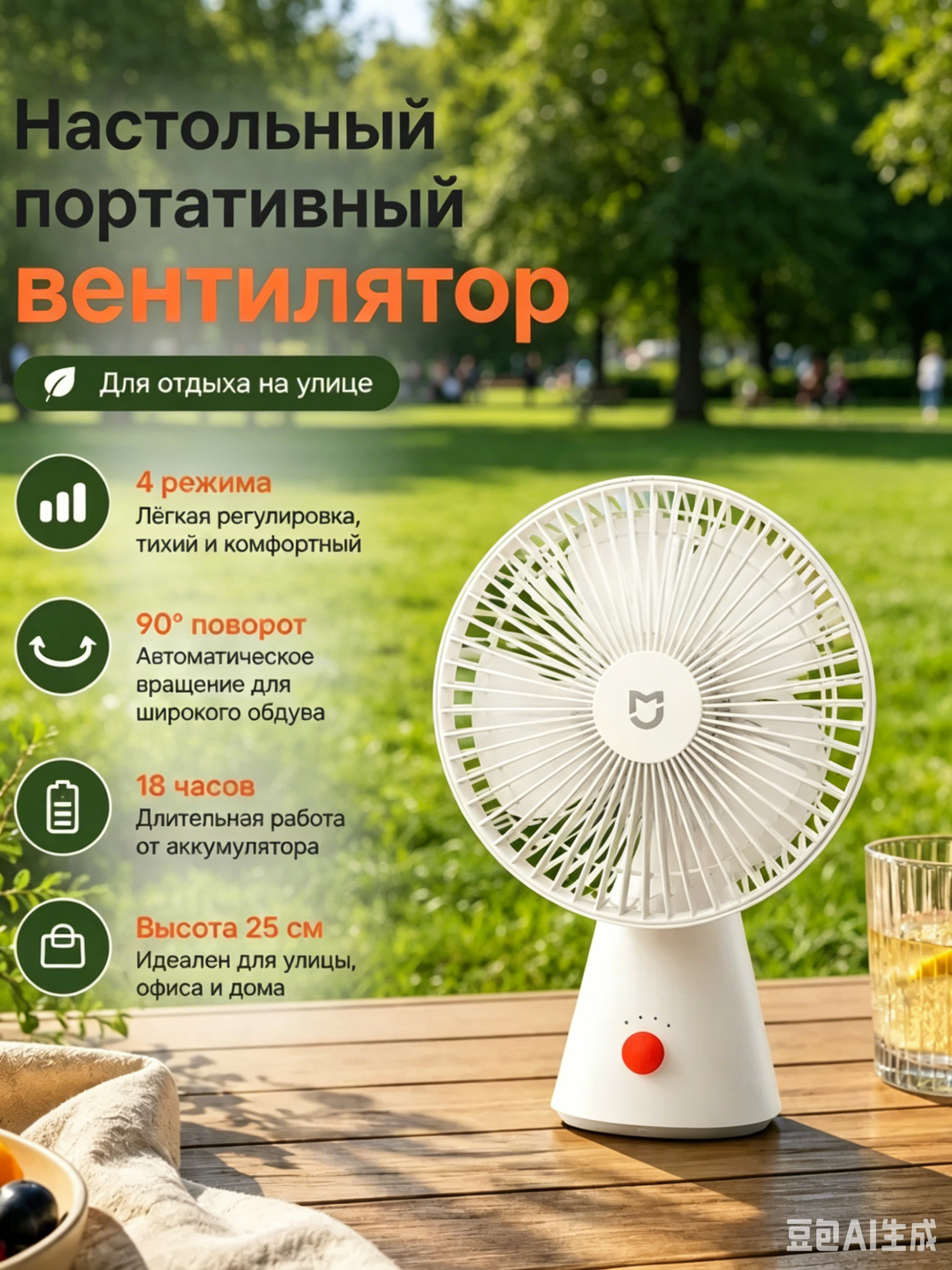 ВентиляторНастольный вентилятор Desktop Portable Fan, белый，