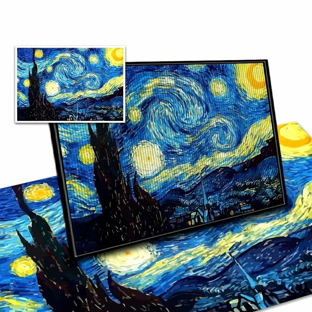Алмазная мозаика "Звёздное небо Ван Гога", 50x40 см, круглая, полная выкладка, 10 цветов