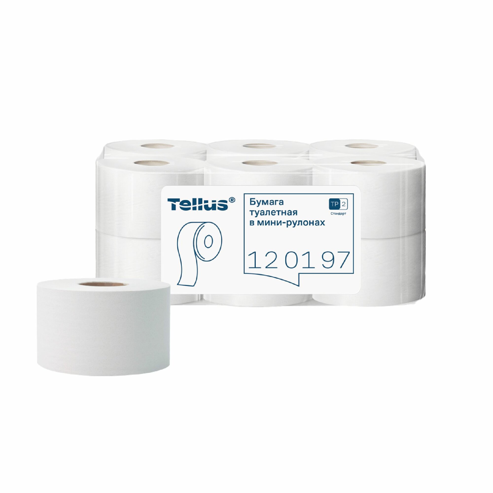 Туалетная бумага Tellus (Tork) Universal, в рулонах, система T2, 200 м, 1сл, белая, 6 рулонов (арт: 120197)