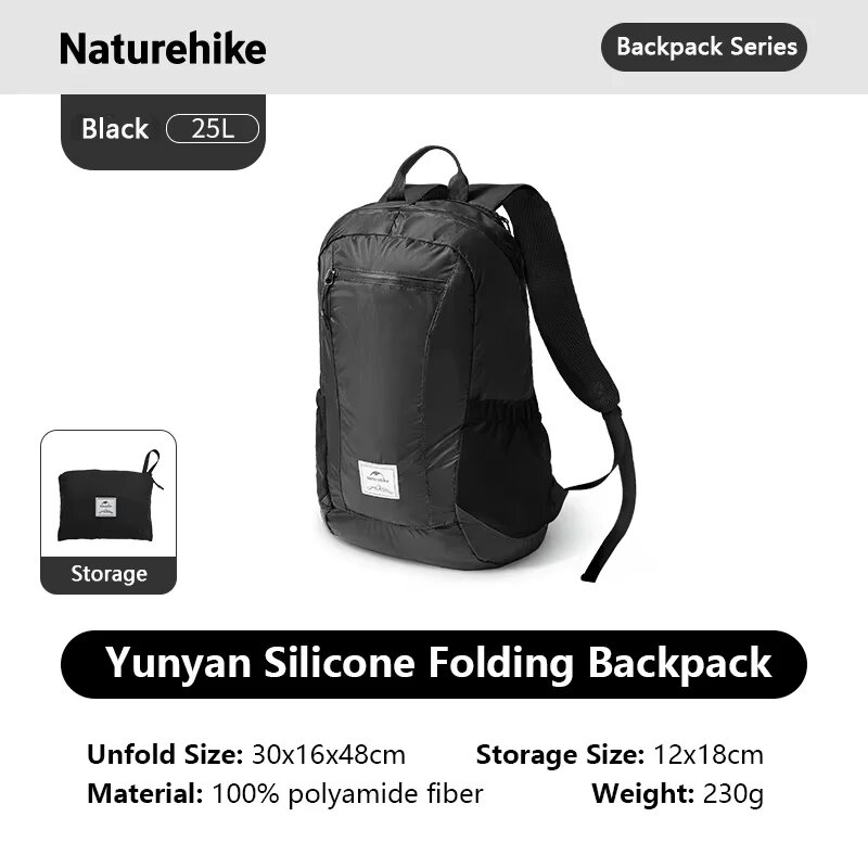 Naturehike 25L складной рюкзак Yunyan Silicone Black