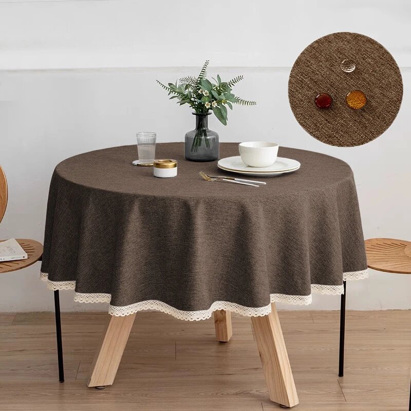 Водонепроницаемая кружевная скатерть из полиэстера Round 120cm, Коричневый, dark brown