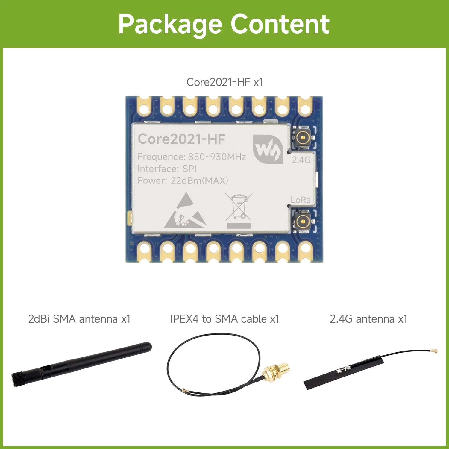 Waveshare Core2021-HF LoRa модуль 850-930MHz