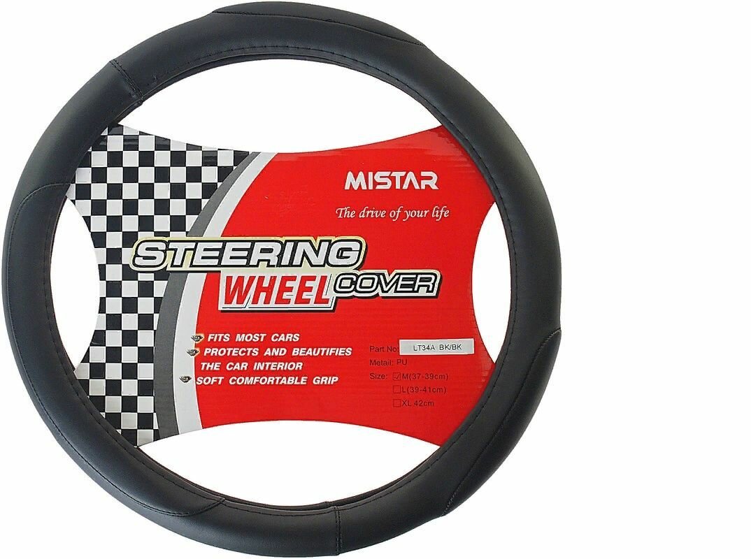 Оплетка руля MIS-LT34A (M) BLACK кожа MISTAR