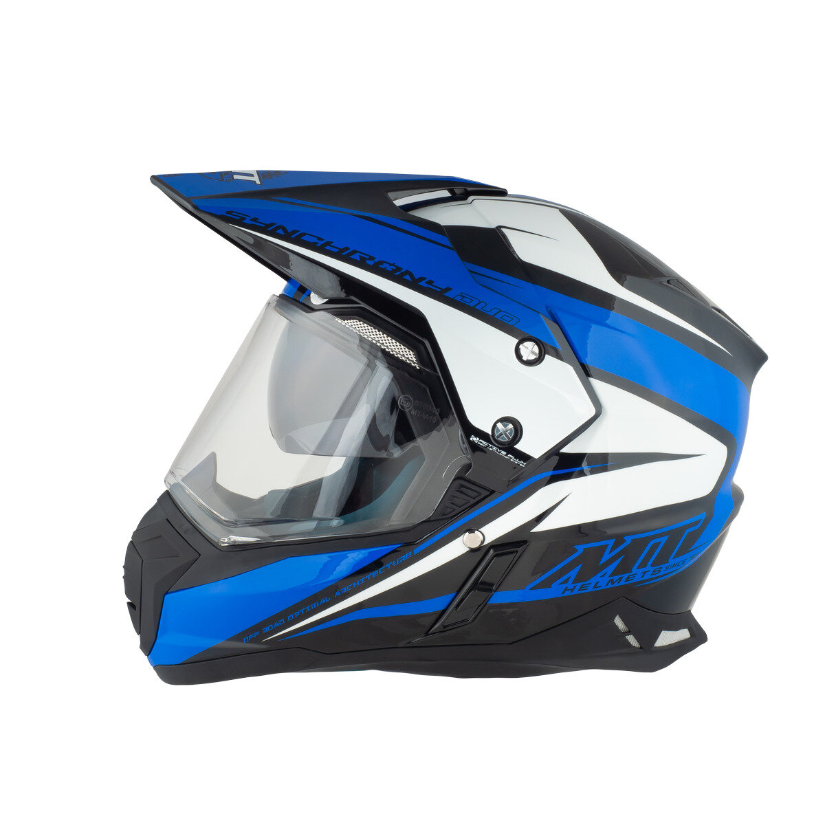 Кроссовый шлем для мотоцикла эндуро с визором MT SYNCHRONY Duo Sport Duality (S, Gloss Black Blue White)