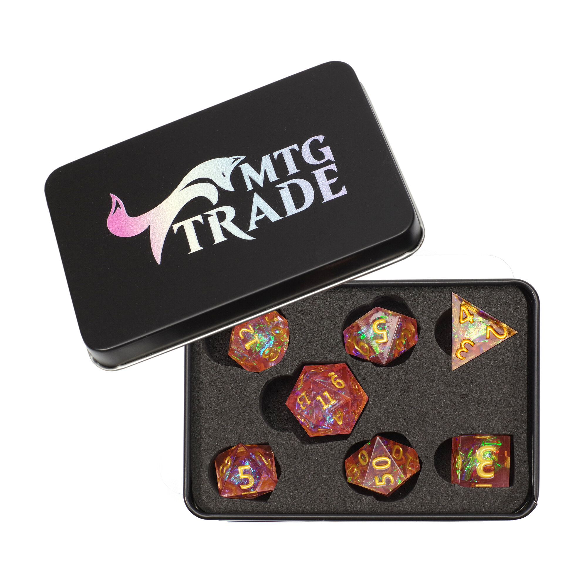 Набор высококачественных острых акриловых кубиков MTGTRADE (розовый с золотыми цифрами)