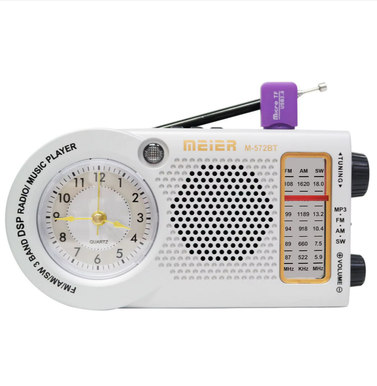 Радиоприемник с MP3 плеером, Bluetooth + Часы M-572BT (серебристый)