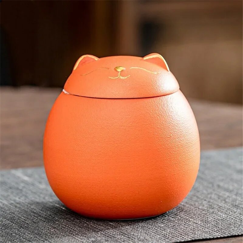 Керамическая канистра для чая с котом Оранжевый, Orange