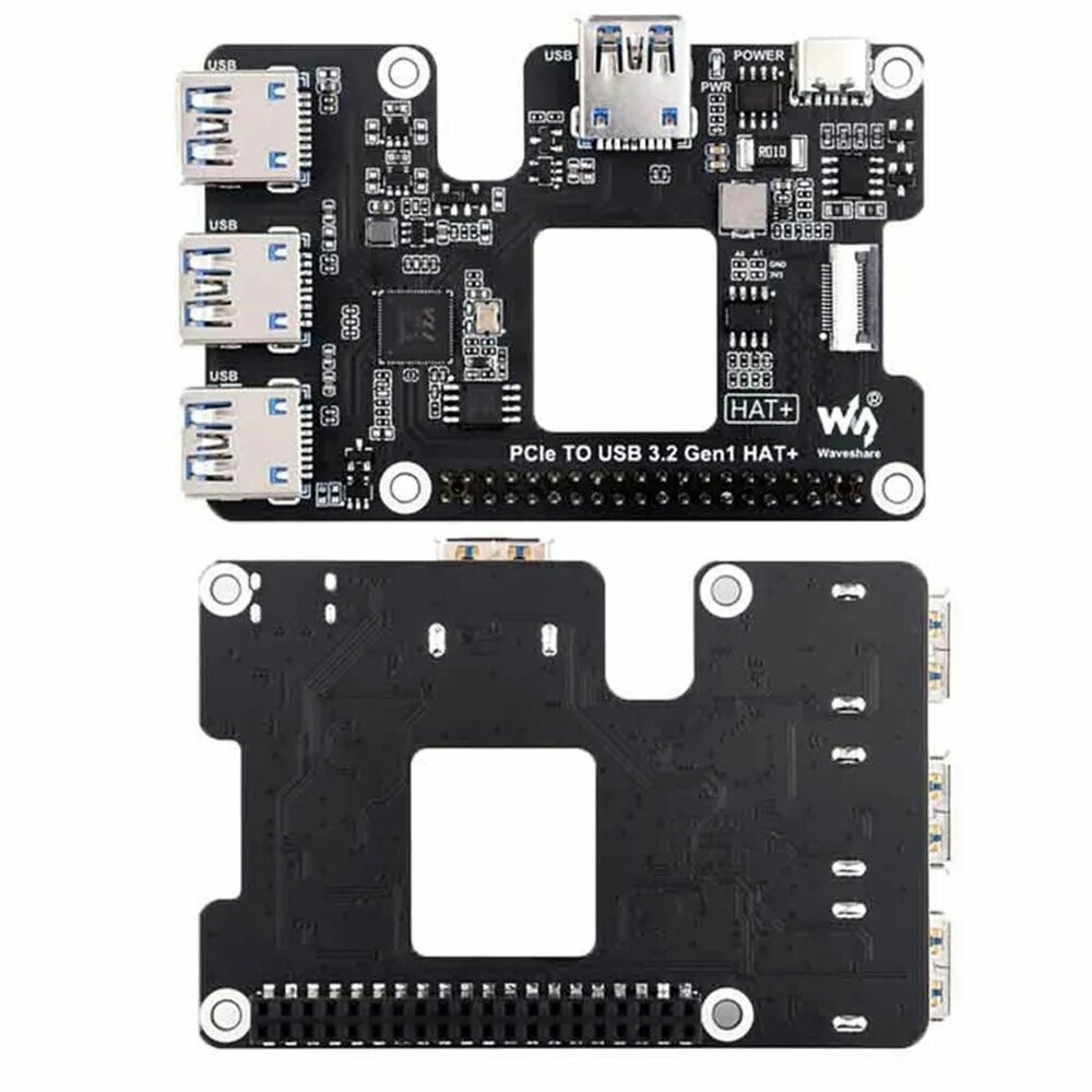 Waveshare PCIe To USB 3.2 Gen1 HAT+плата расширения для Raspberry Pi 5