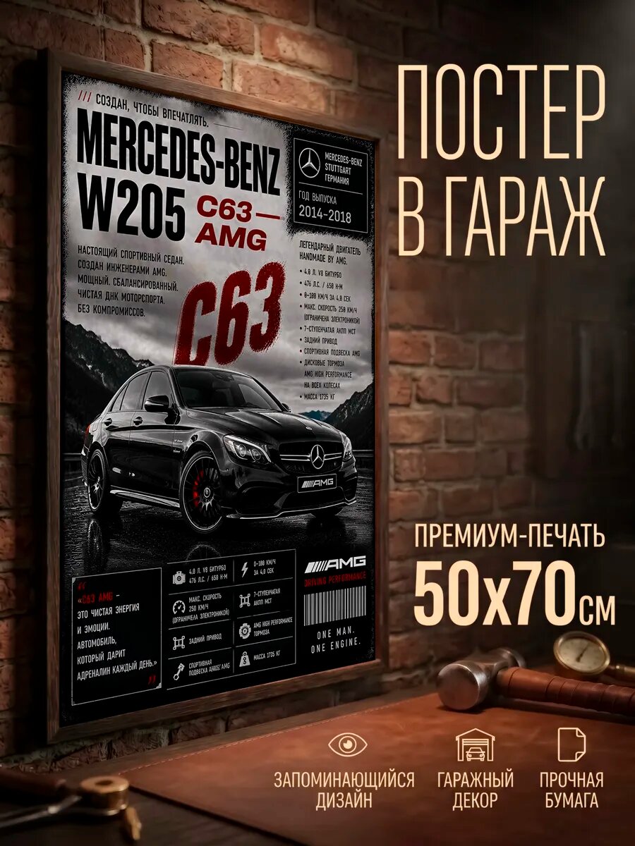 Постер на стену большой 50*70 без рамки авто Мерседес W205
