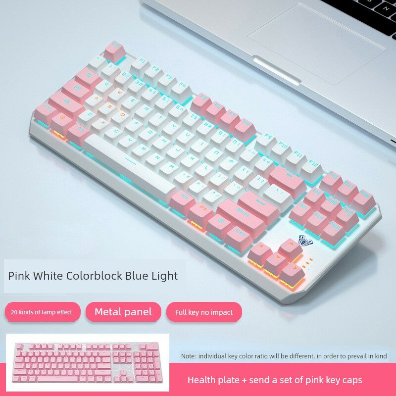 WolfSpider F3087 Проводная игровая механическая клавиатура с чайными переключателями, розово-белым цветовым сочетанием,