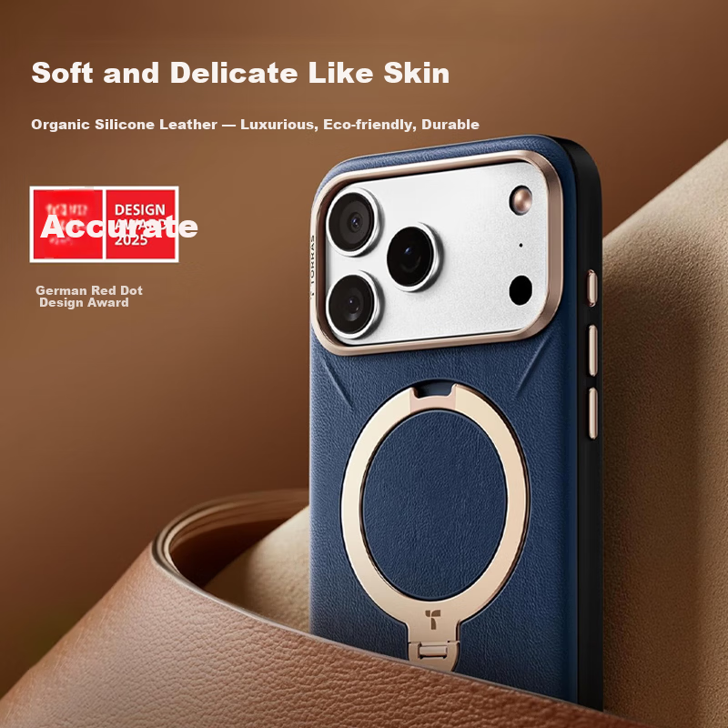 Torras Магнитный стойка полный покрытие веганской кожи чехол для iPhone 17 Pro с защитой камеры Цвет：СинийВерсия：Apple