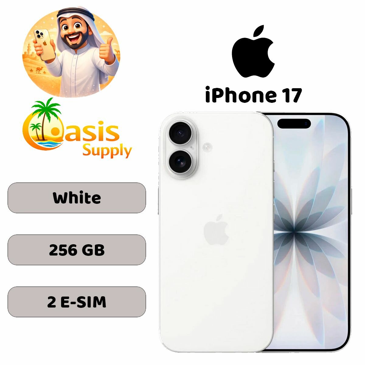 Смартфон Apple iPhone 17, 256 GB, 2-Esim, белый, Глобальная версия (Global)
