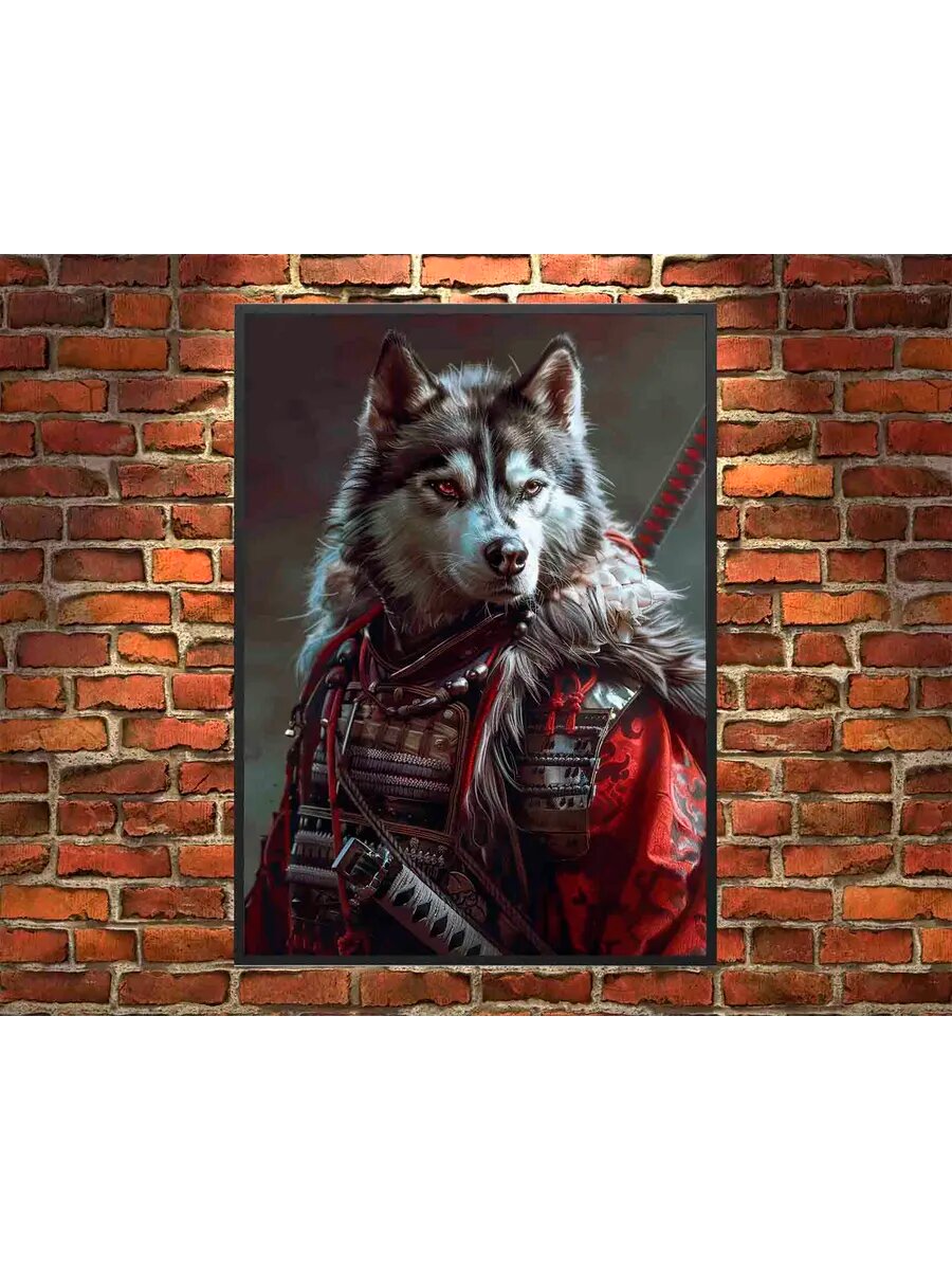Аляскинский маламут-собака-самурай 3, Плакат 30x42см