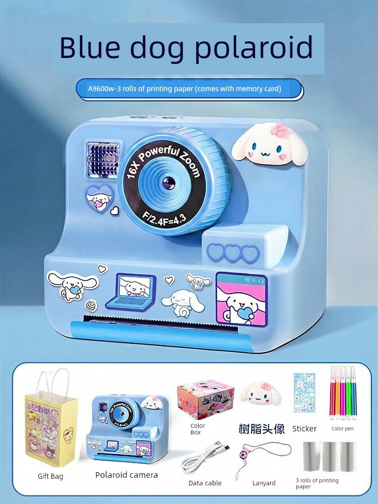 Цифровая камера Blue Dog для детей без предустановленной памяти, 9600 МП двойной камерой и мгновенной печатью