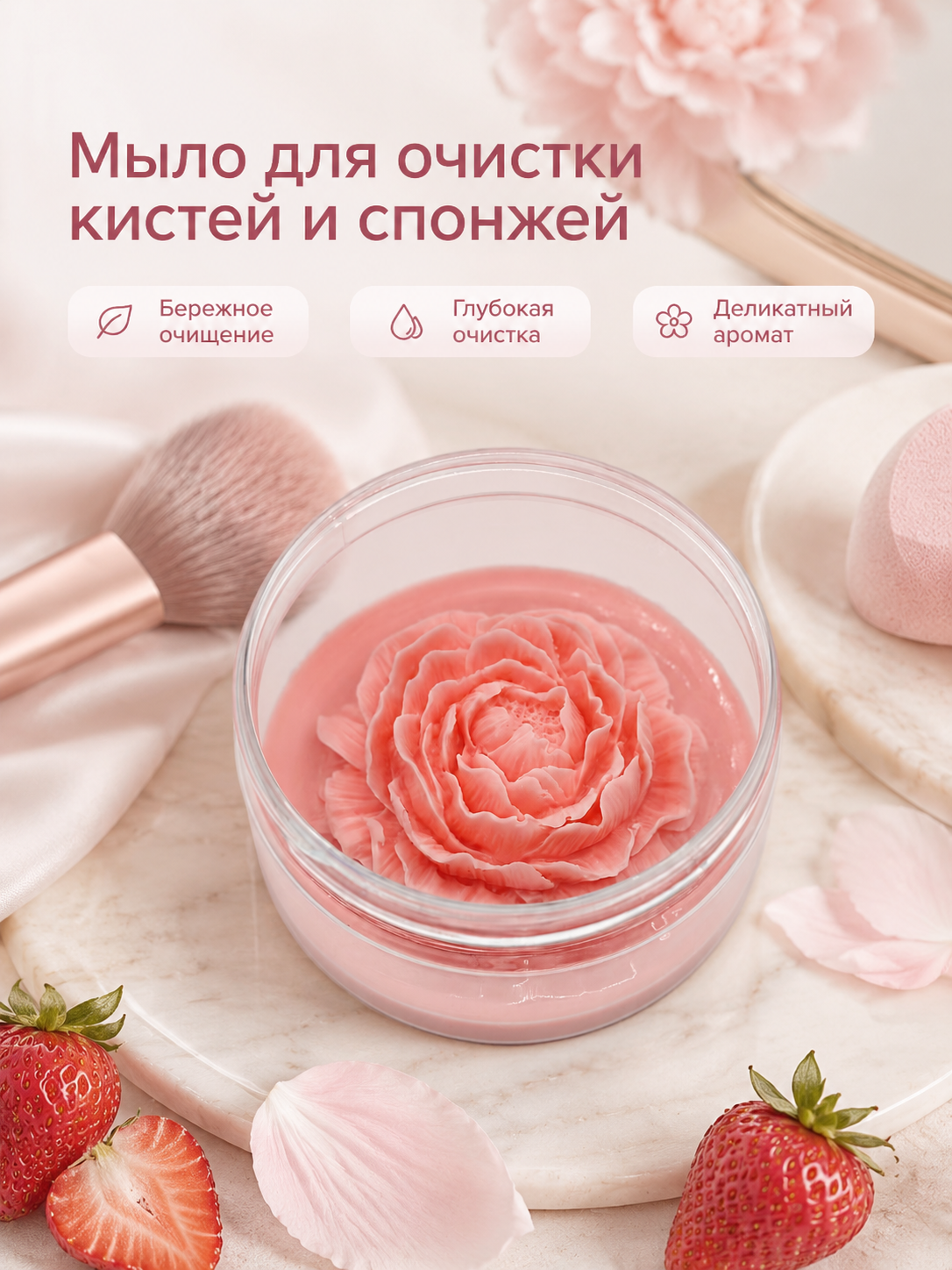 Мыло для кистей и спонжей - аромат клубники со сливками