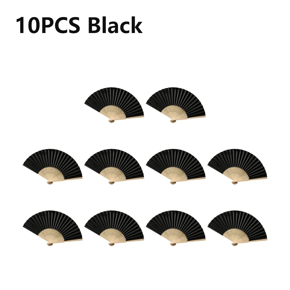 Складной веер для танцев и косплея Черный, 10PCS Black