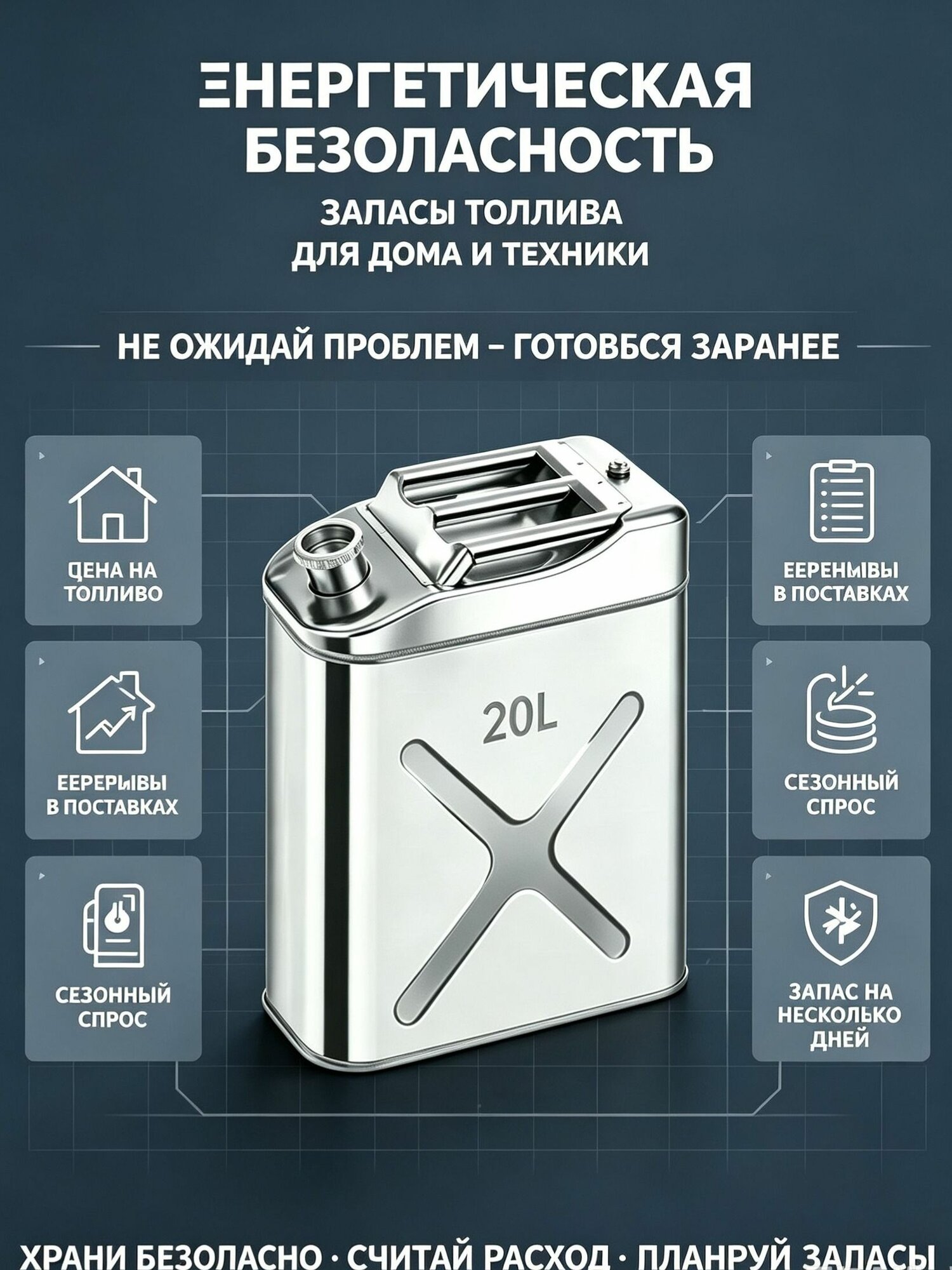 Канистра 20 л из нержавеющей стали 201 для бензина и технических масел