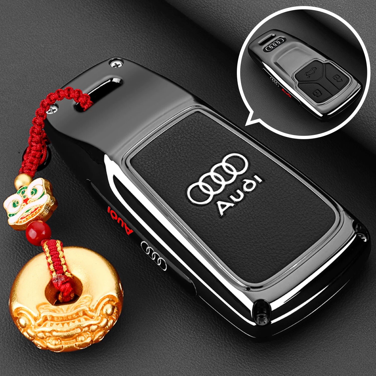 Кейс для ключа Audi A4L/Q5L в цвете Мисос Черный с латунным удачным талисманом