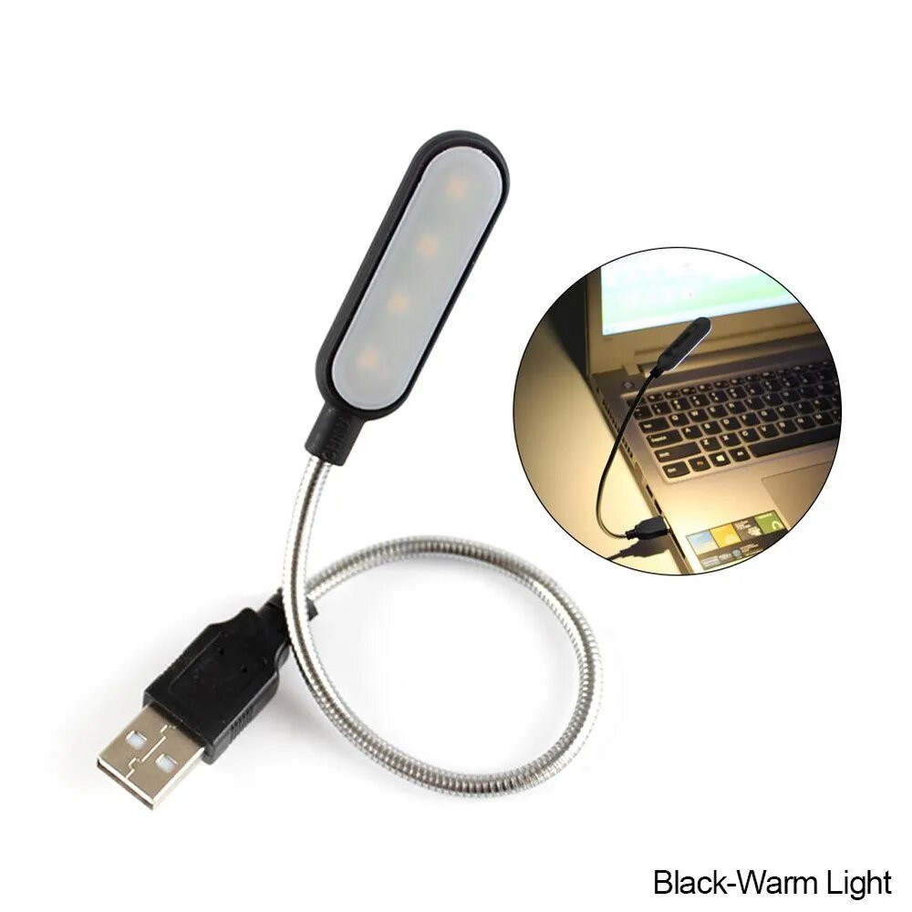 Портативная гибкая USB LED лампа для чтения: защита для глаз, ночник для ПК и ноутбуков