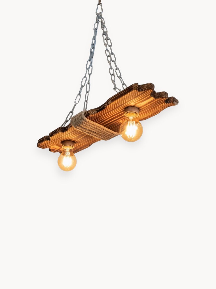 Люстра потолочная деревянная два цоколя вниз