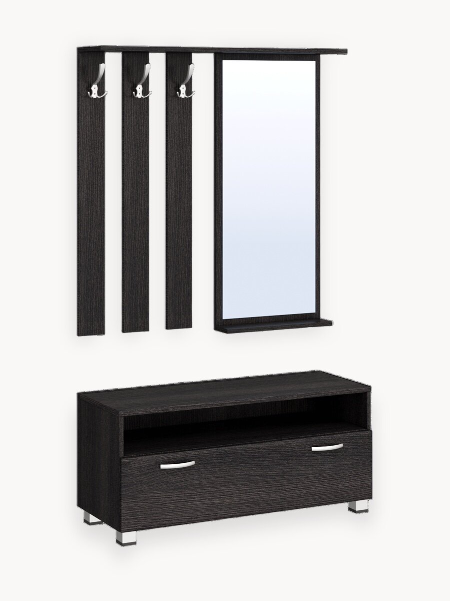 Прихожая ПМ-1/2 "Колизей мебель" венге ШхГхВ(1000х350х2000), с тумбой, вешалкой и зеркалом